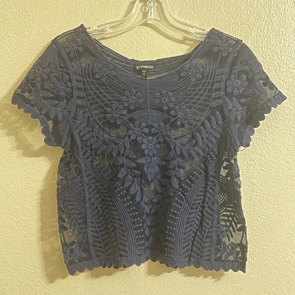 Express | Tops | 35 Express Blue Lace Crop Top | Poshmark